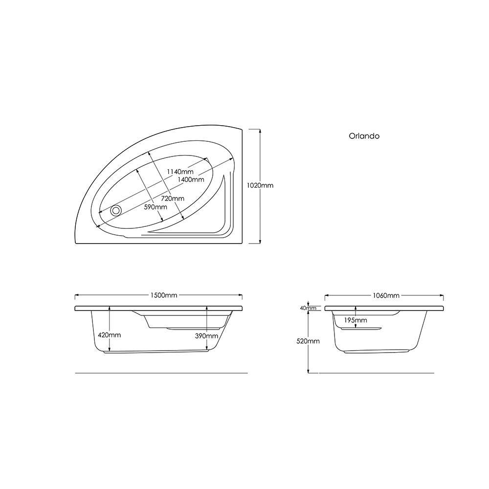 Trojancast Orlando Reinforced 8 Jet Whirlpool Corner Bath 1500 x 1060mm ...