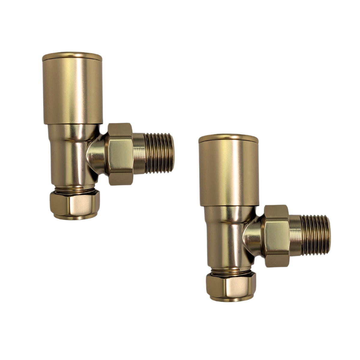 Angled Round Radiator Valves Brushed Brass