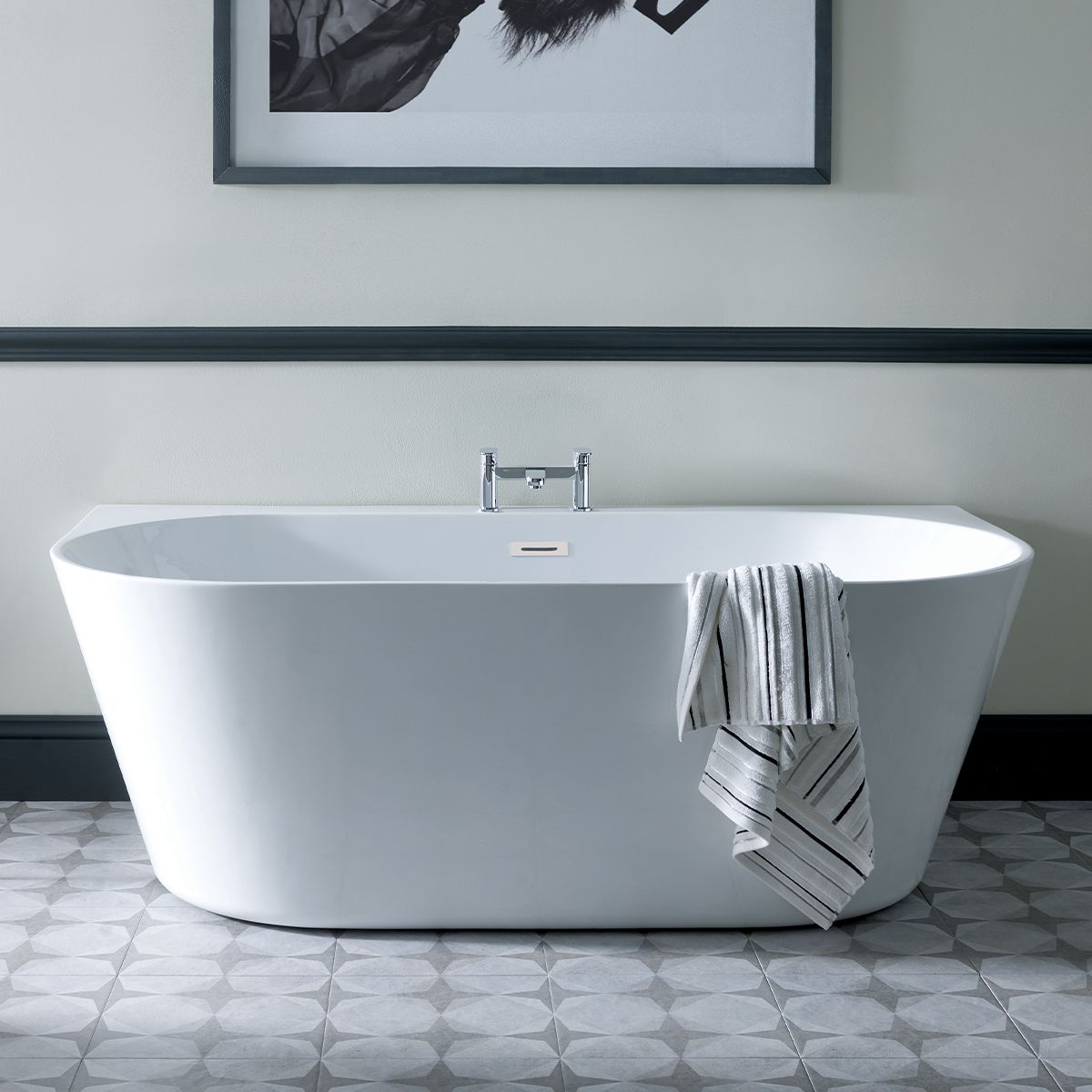 Colwyn Freestanding D Shape Bath 1700 x 900 with Waste