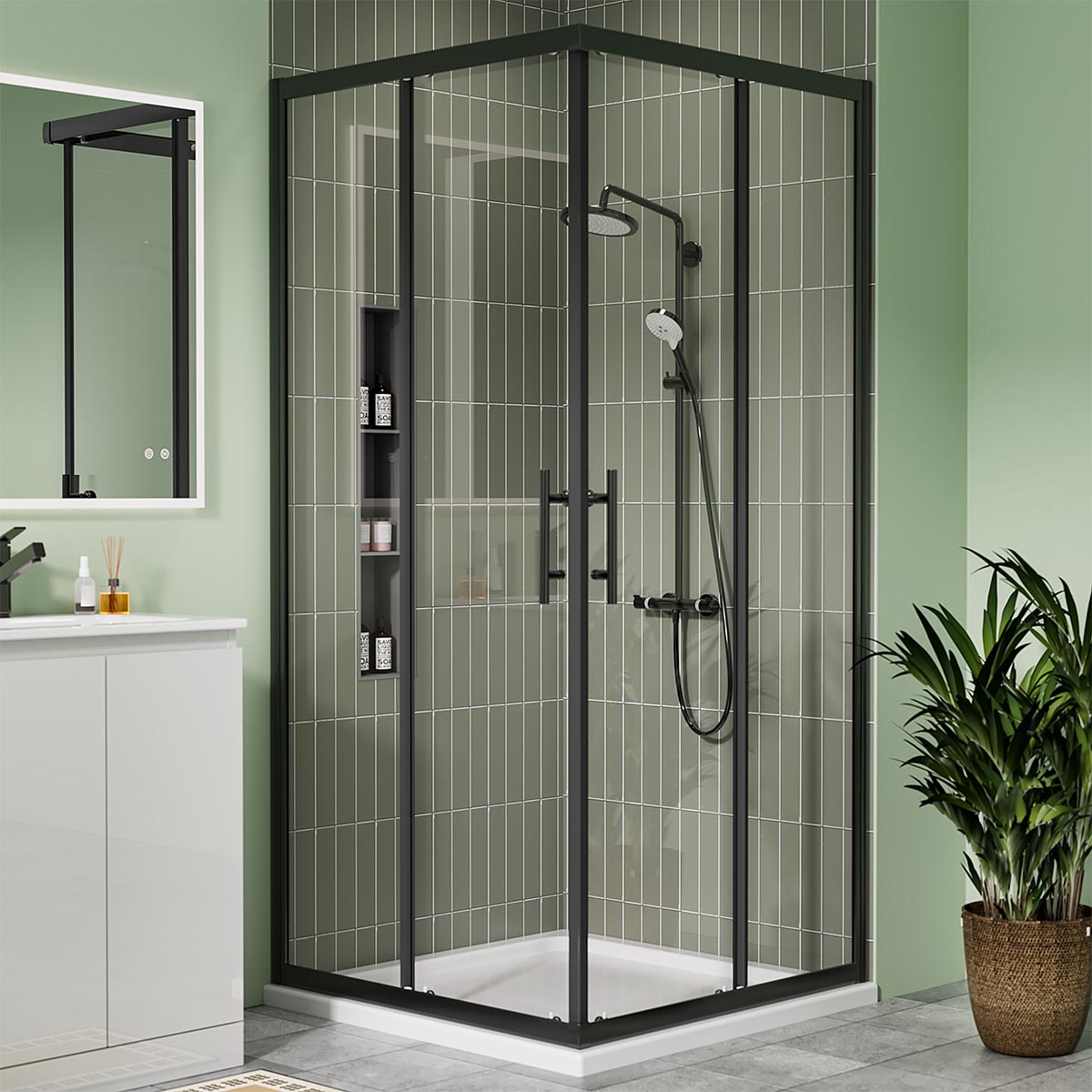 Coral 6mm Corner Entry Shower Enclosure Matt Black 800 x 800mm
