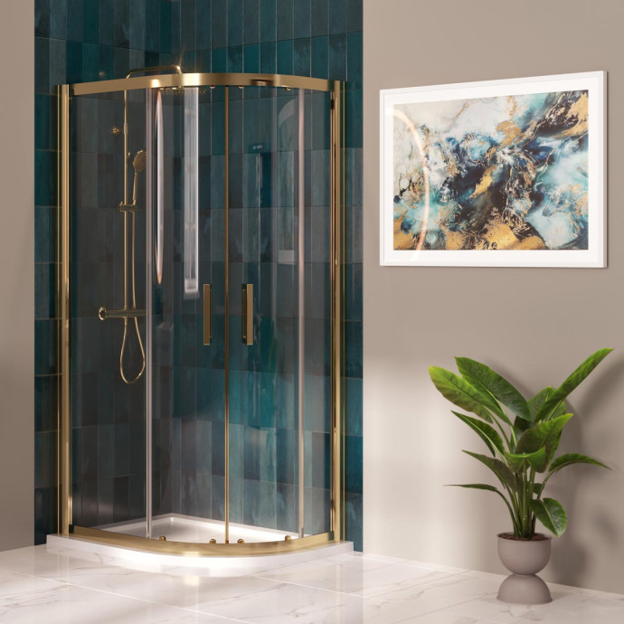 Coral 8mm Offset Quadrant Shower Enclosure Brushed Brass 1000 X 900mm
