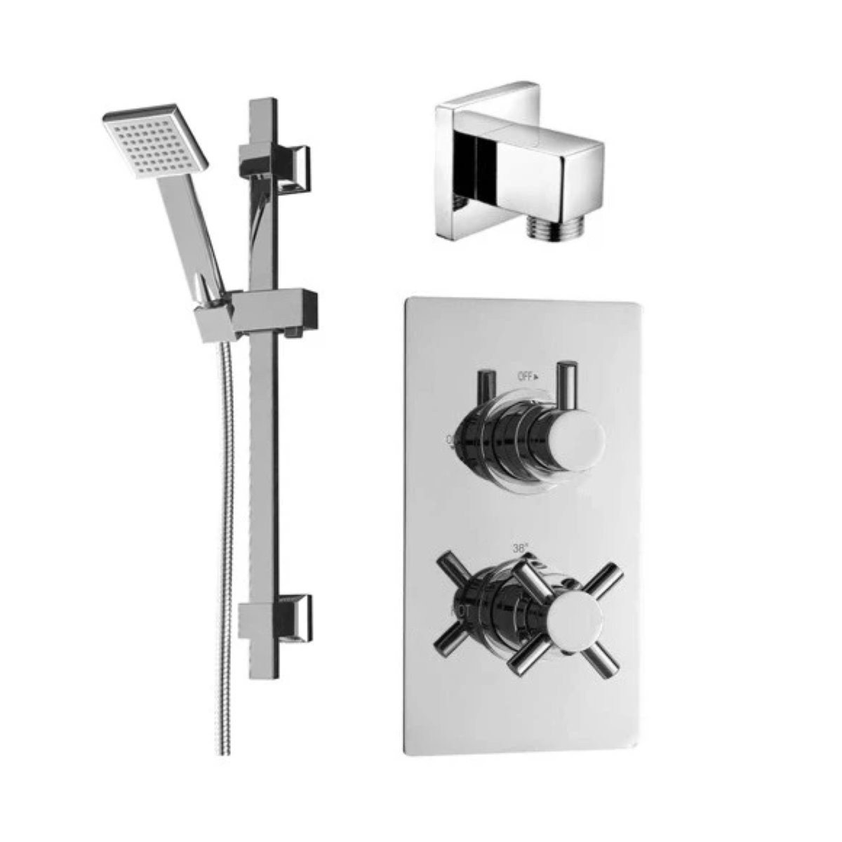 Kross Thermostatic Single Outlet Twin Concealed Shower Valve System Chrome
