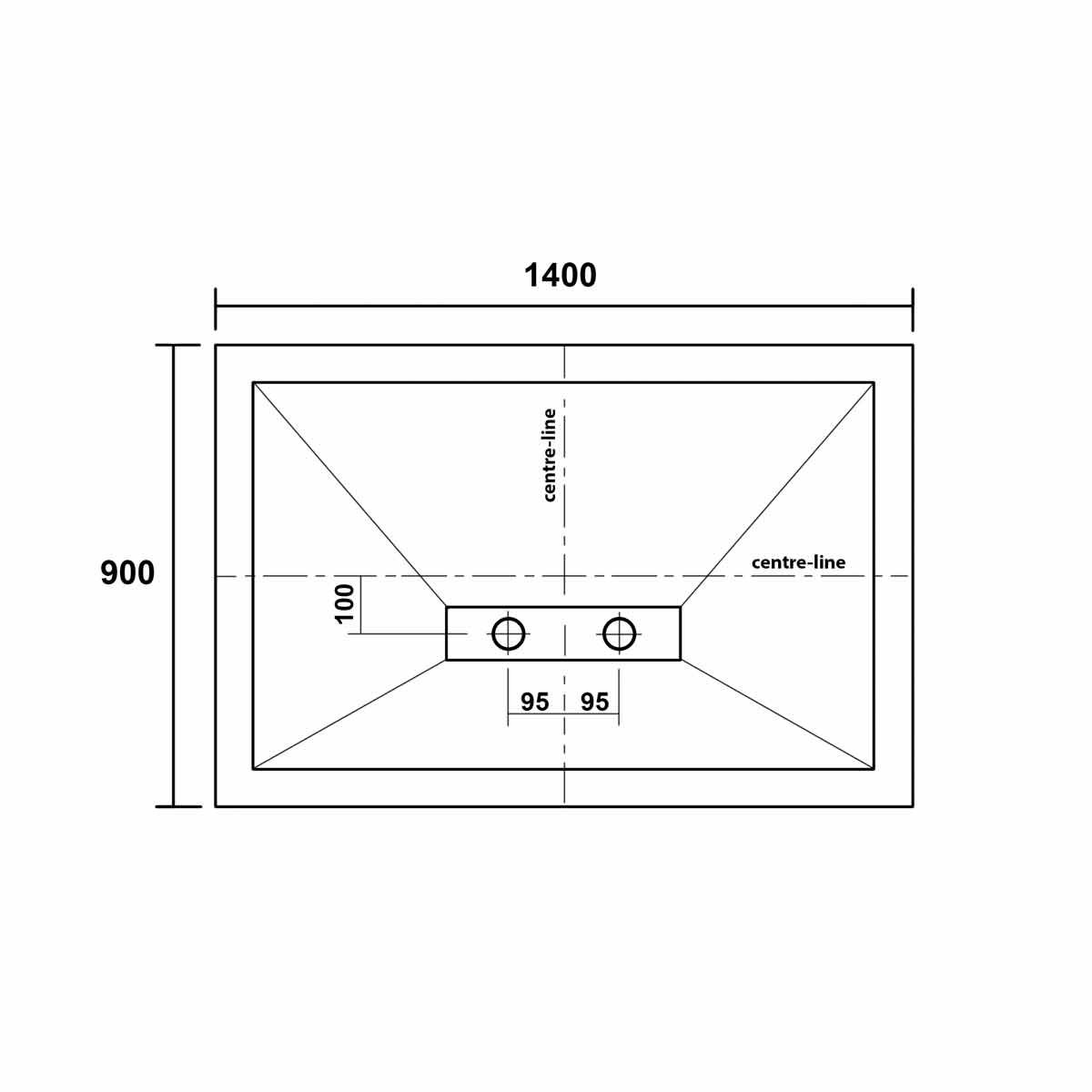 Kudos Connect 2 Slate Rectangular Slimline Shower Tray Dark Grey 1400 X