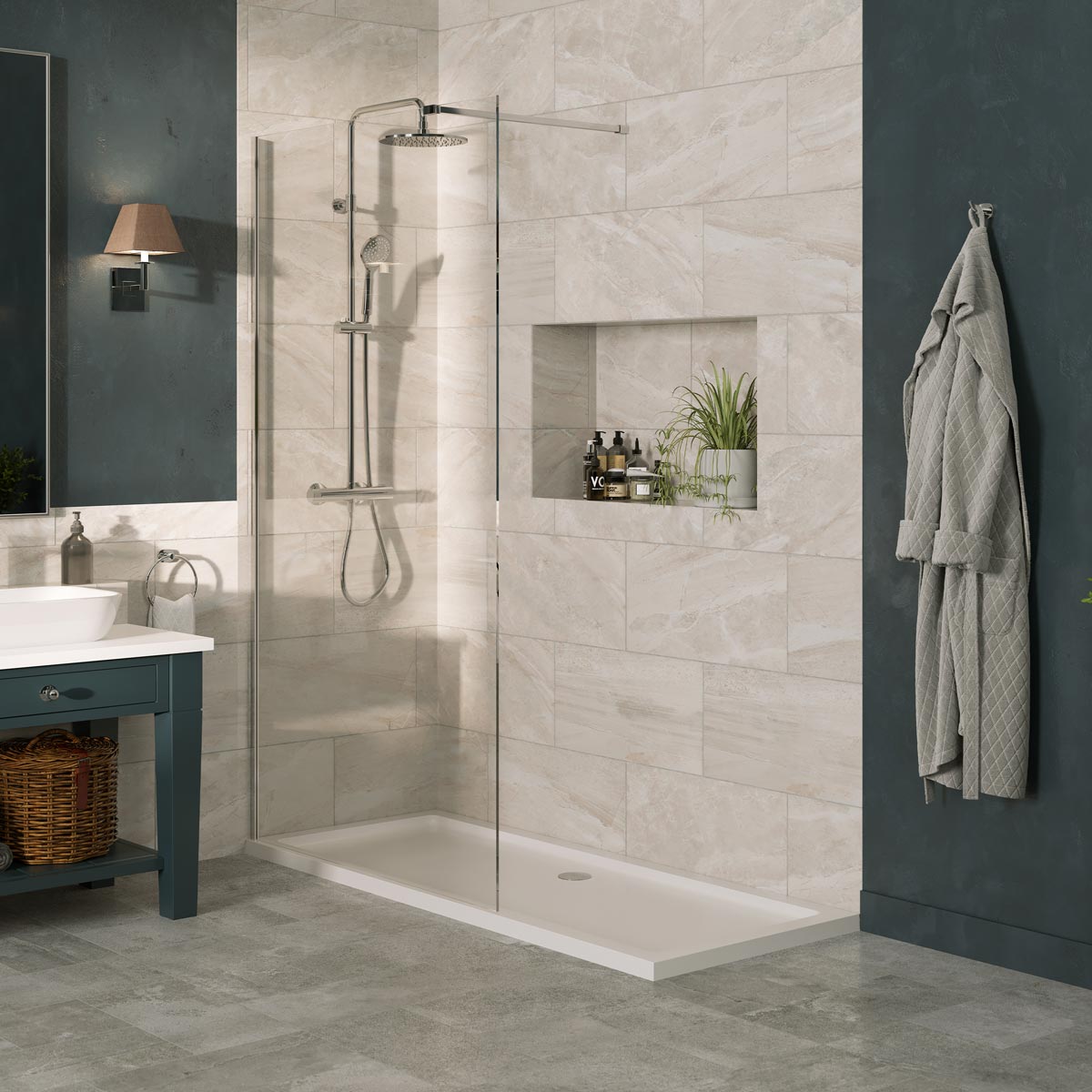 Lapis 8mm Wet Room Clear Glass Shower Panel Polished Silver 800mm