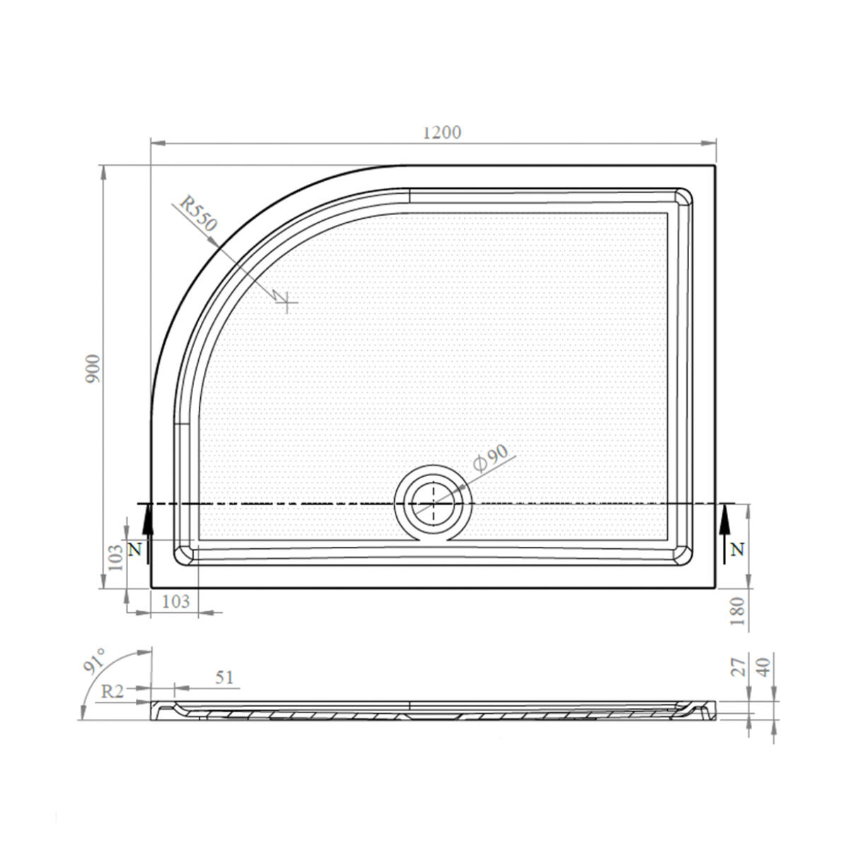 CoreStone Anti Slip Slimline Offset Quadrant Shower Tray White 1200 x ...