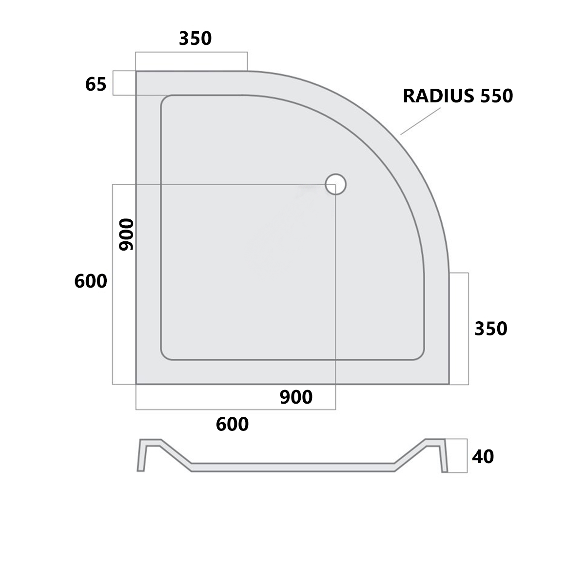 Elements Slimline Quadrant Shower Tray White 900 x 900mm