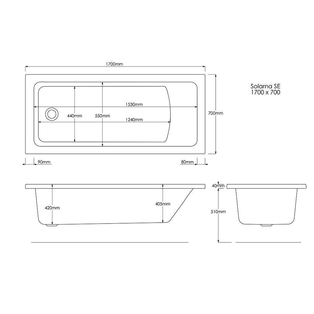 Trojancast Solarna 1700 x 700 | 8 Jet Whirlpool Bath | Single Ended Bath
