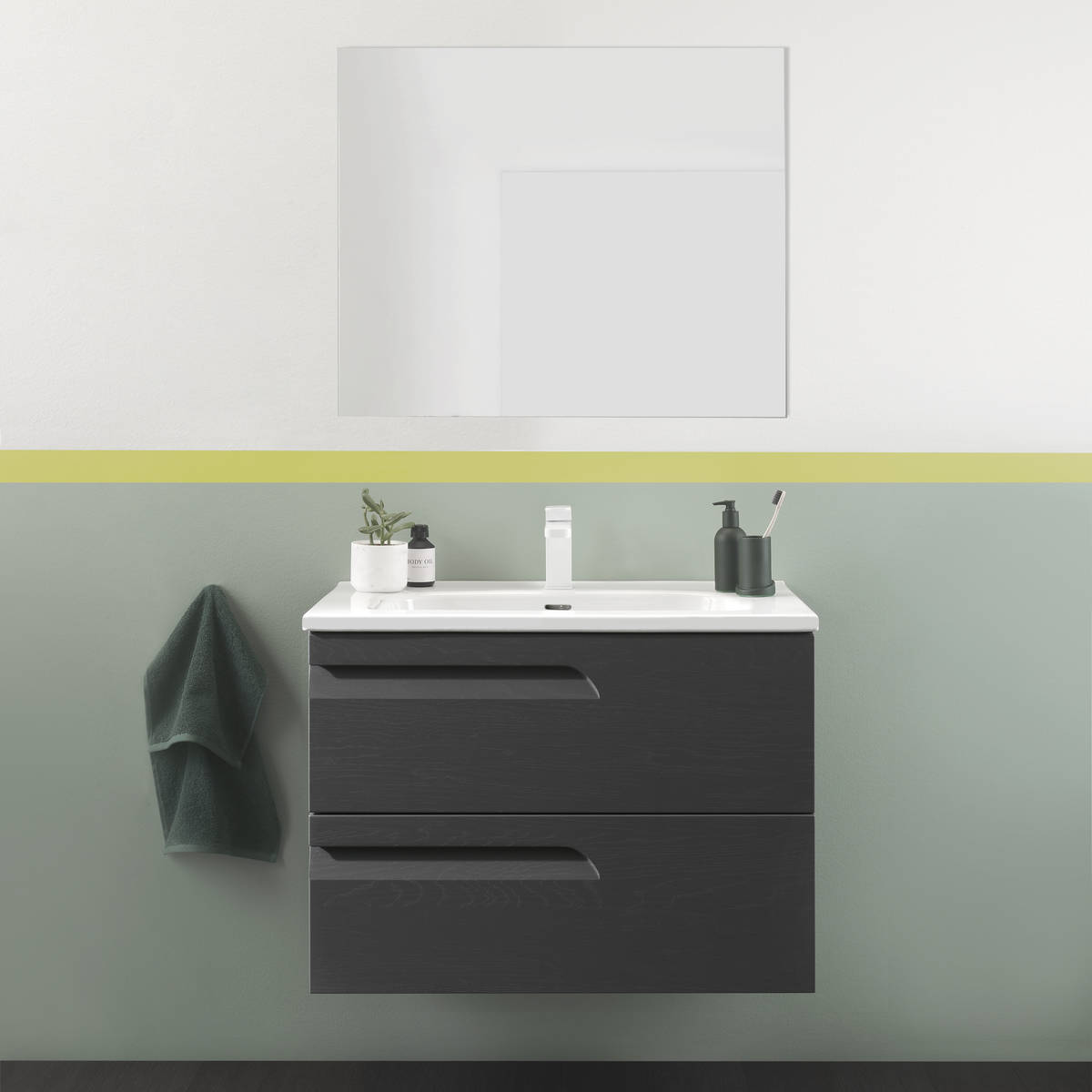 Royo Vitale 2 Drawer Wall Hung Vanity Unit & Basin Grey Nature 810mm