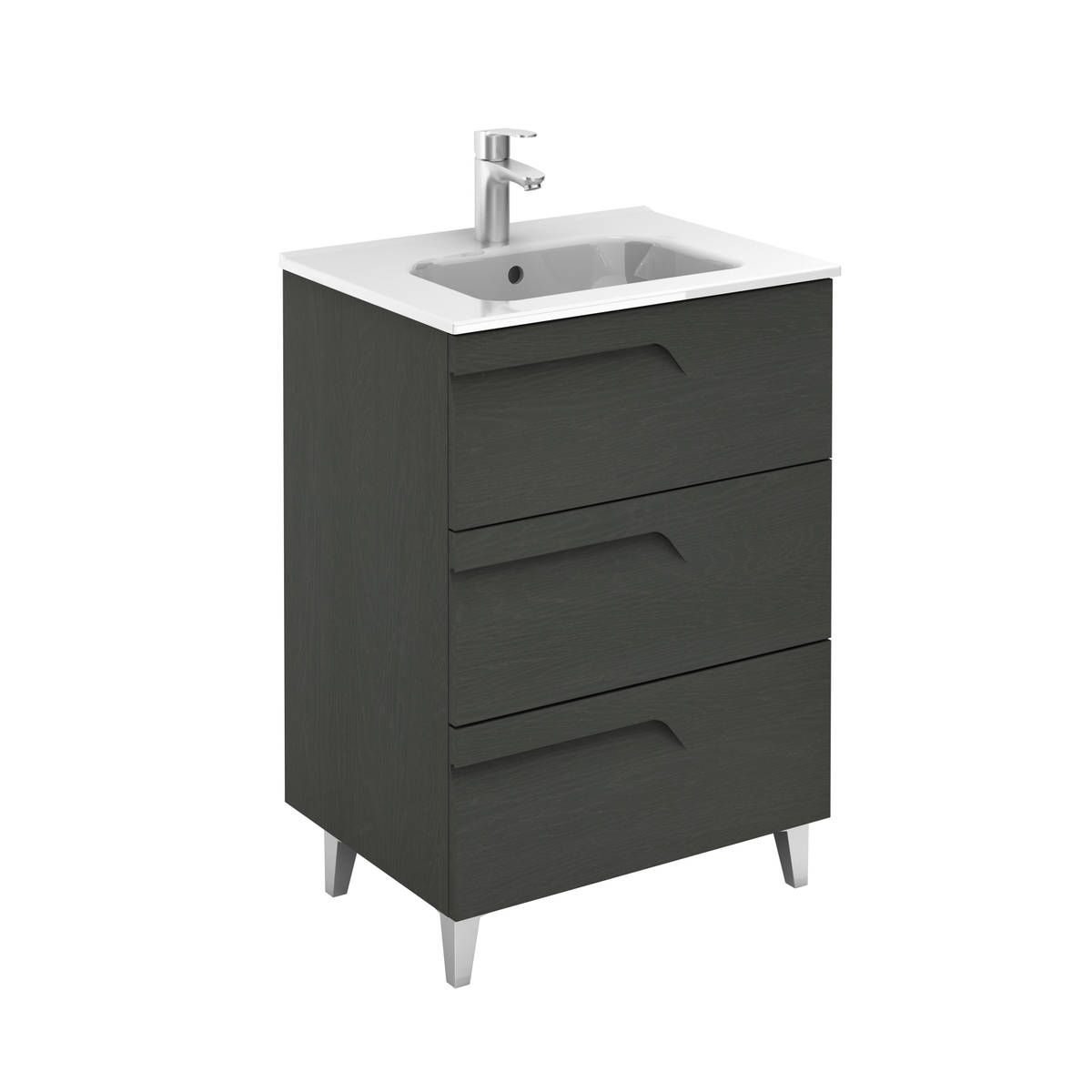 Royo Vitale 3 Drawer Vanity Unit & Basin Grey Nature 610mm