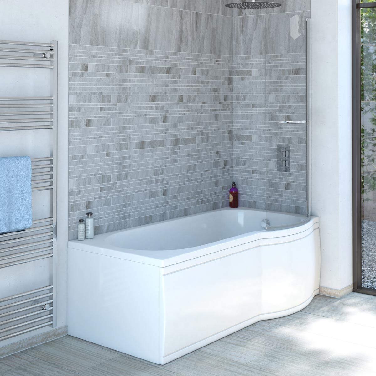 Trojan Concert 1600 x 850 | P Shape Right Hand 14 Jet Whirlpool Shower Bath