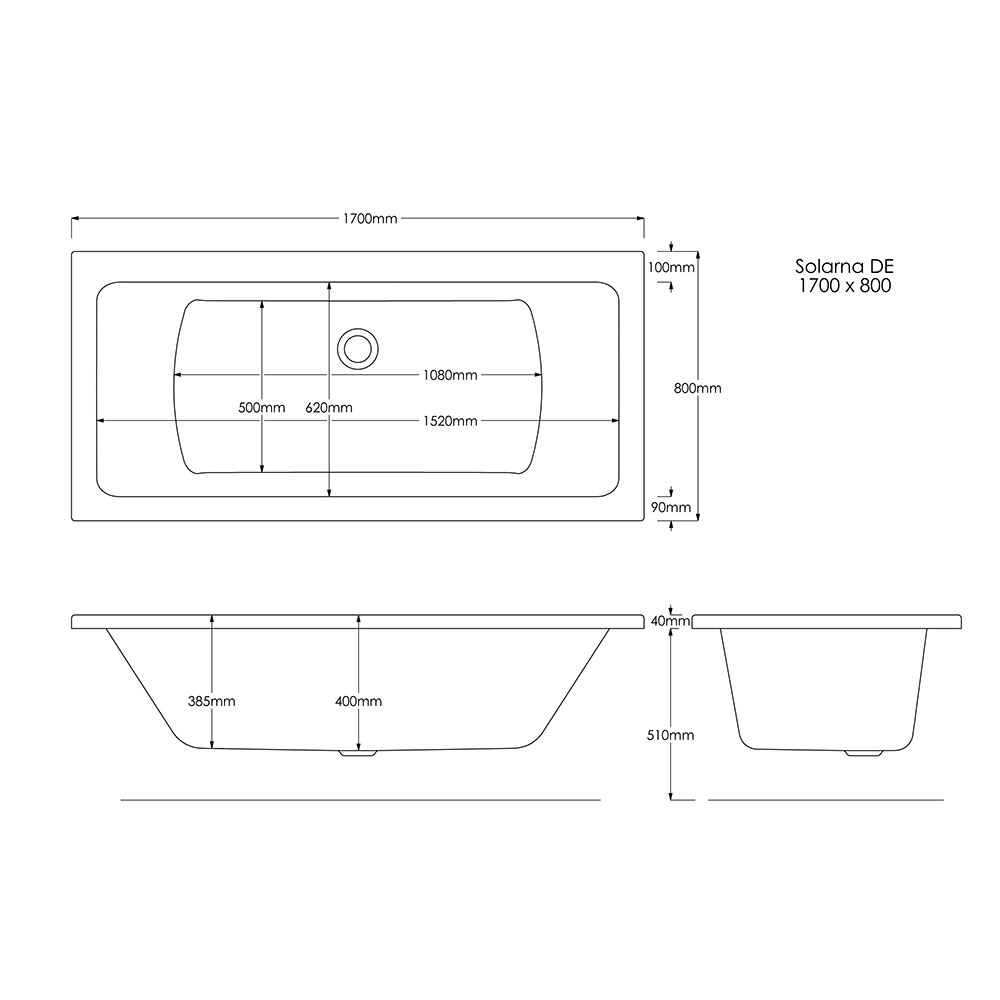 Trojancast Solarna Reinforced | 1700 x 800 | Double Ended Bath