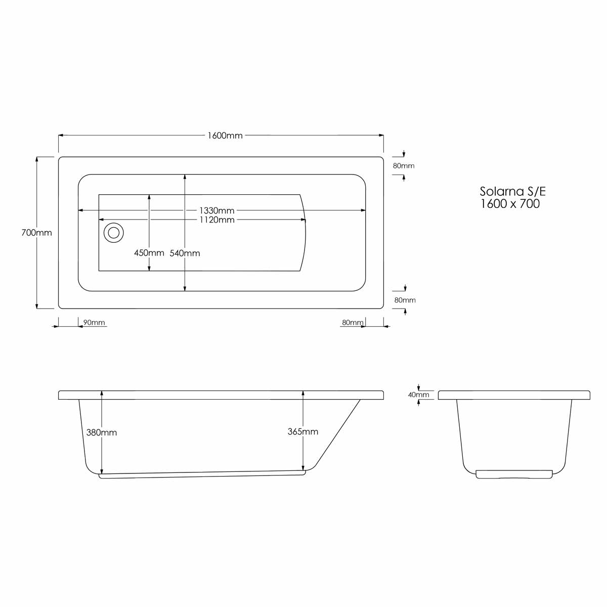 Trojancast Solarna Reinforced | 1600 x 700 | Single Ended Bath