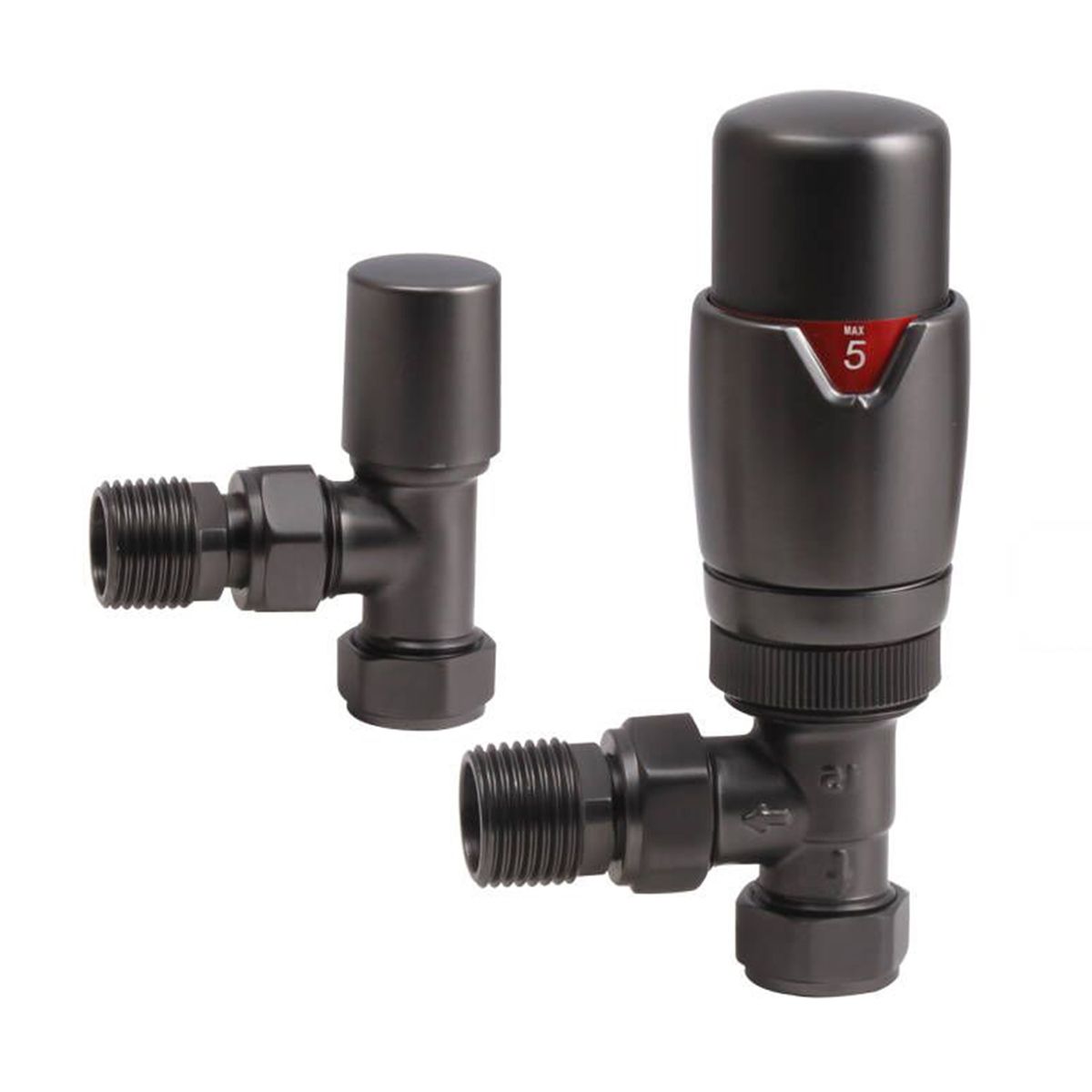 Thermostatic Round Angled Radiator Valves Gunmetal (Pair) – Industrial ...